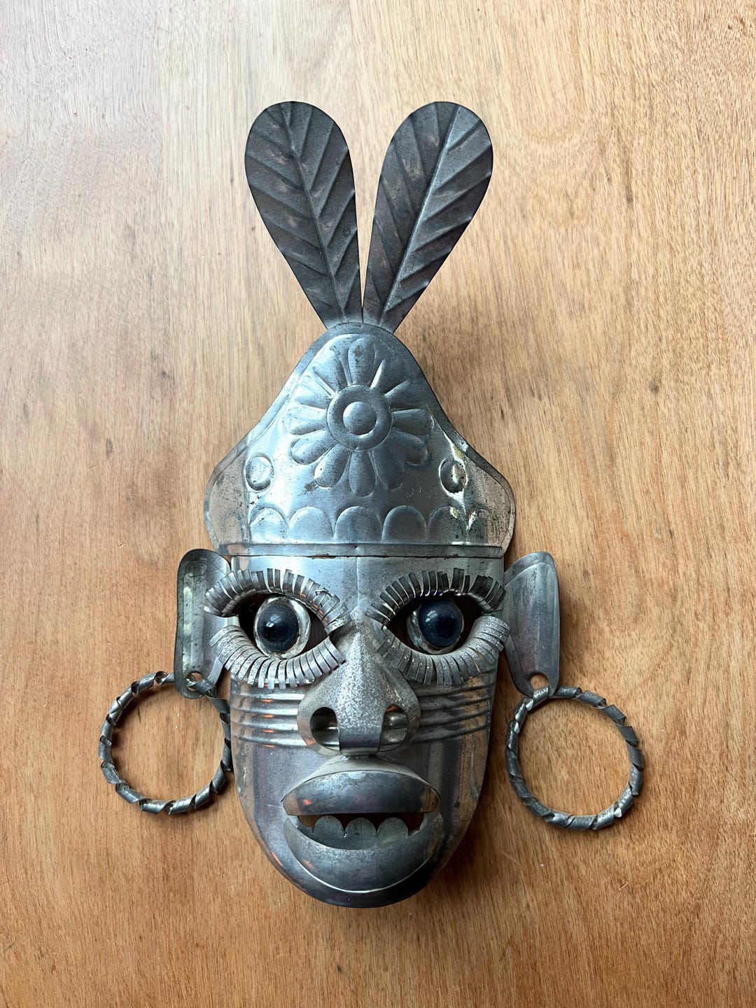 Mexican Folk Art Vintage Tin Mask 1950s Mid Century Folk Art Aztec Wall ...