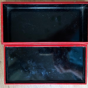 Vintage Lacquer Ware Wood Box AIZU Japan Buddhist Fu Lu Shou Good Luck ...