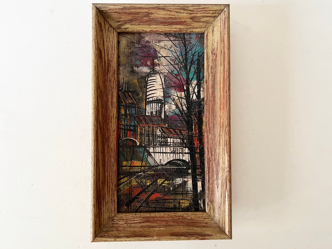 Mid Century Cityscape Signed Martin Oil Painting 6 X 12 Expressionist ...