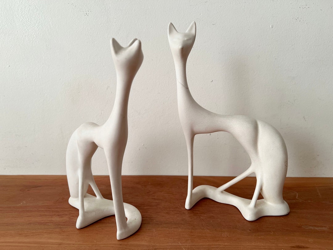 2 HALLFIELD Pottery Slender Fox Figurine Vintage California 1950s ...