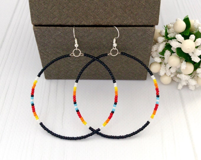 Native Beaded Hoop Earrings (1.5") - Etsy
