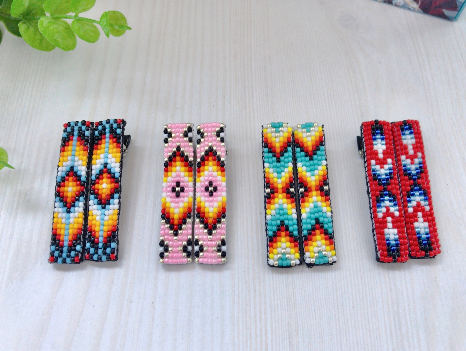 Beaded Native Style Barrettes Colorful Clips Hair Ethnic Accessories ...