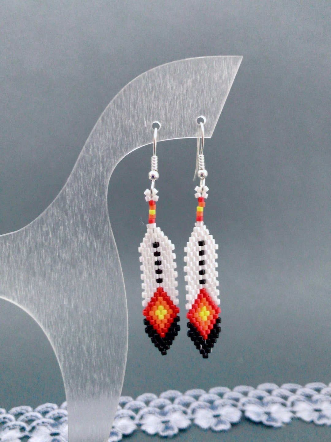 Medicine Wheel Dangle Feather Earrings,beaded Native American ...