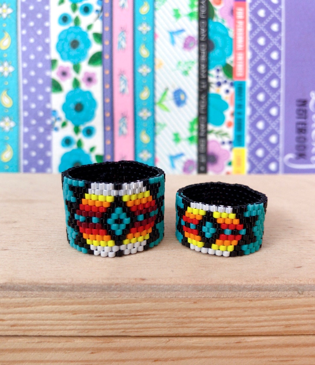 Set of Rings for Him and Her Beaded Colorful Native Style Rings ...