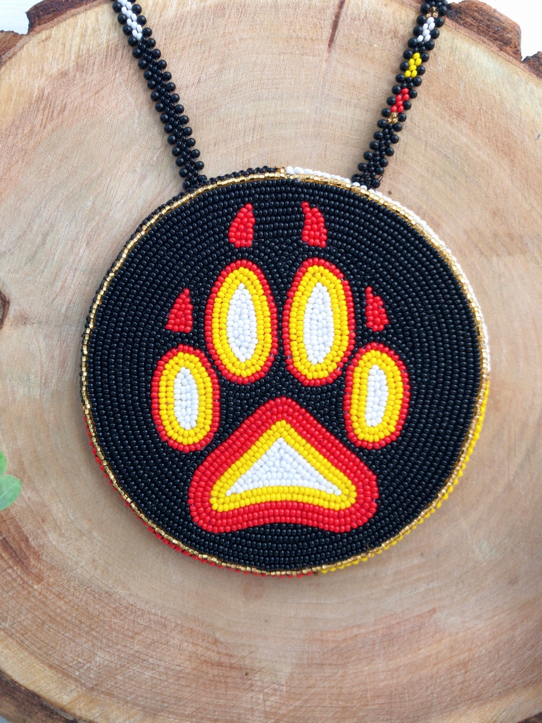 Wolf Paw Beadwork Medallion Native Medicine Wheel Style Large Beaded ...