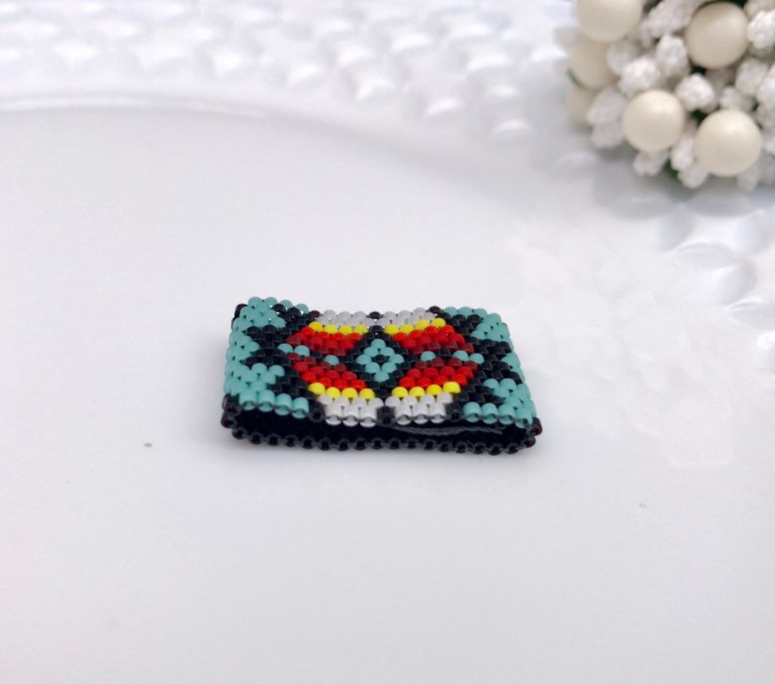 Black Colorful Native Style Ring Beaded Wide Ring American - Etsy