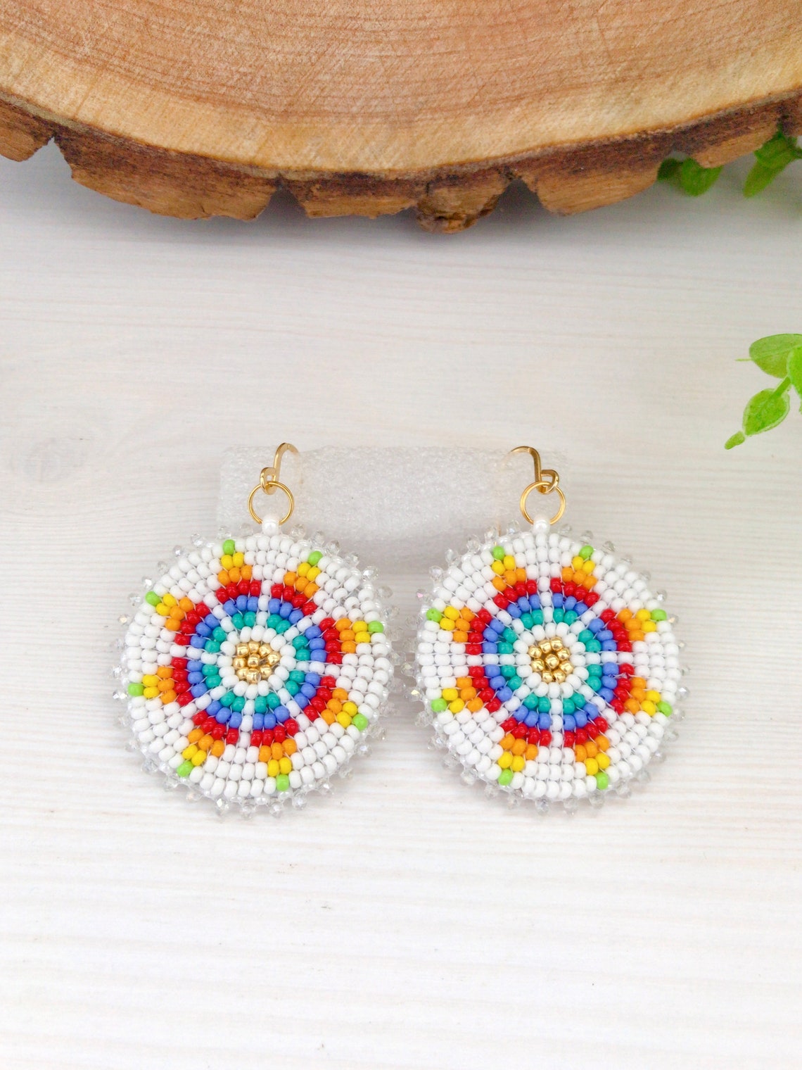 White Dangle Native Style Earrings Circle Colorful Earrings - Etsy