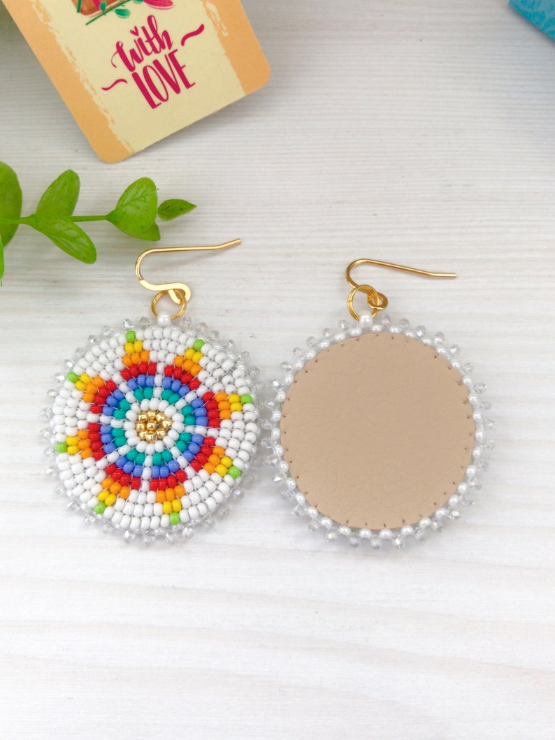 White Dangle Native Style Earrings Circle Colorful Earrings - Etsy