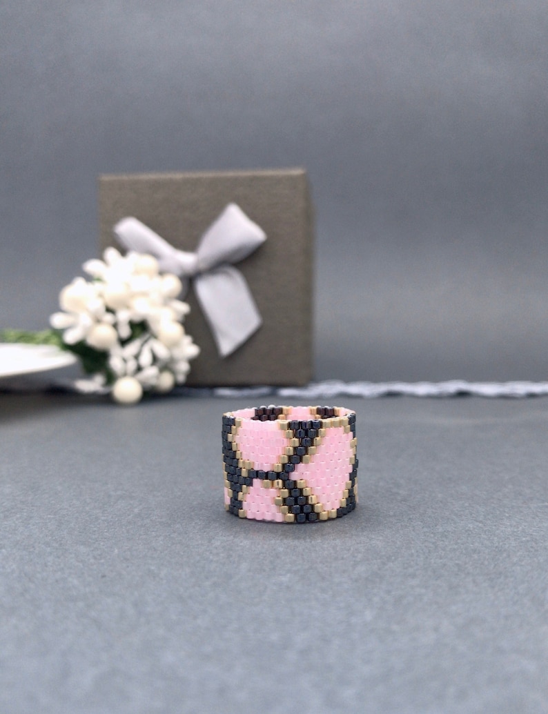 Wide Snake Ring Beaded Pink Gold Band Peyote Ring With Python - Etsy