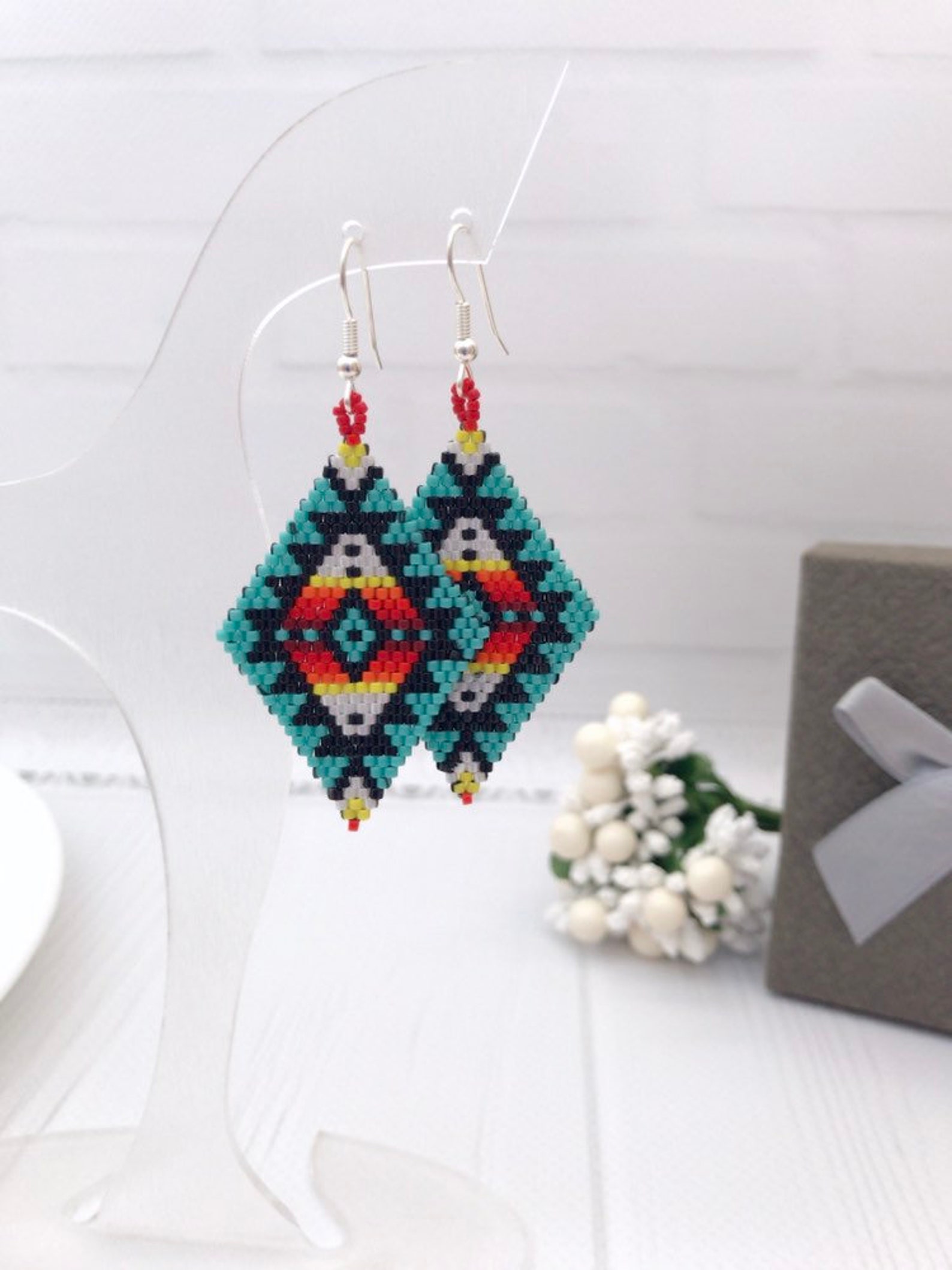 Turquoise Native Style Earrings Black Colorful Dangle Earrings | Etsy