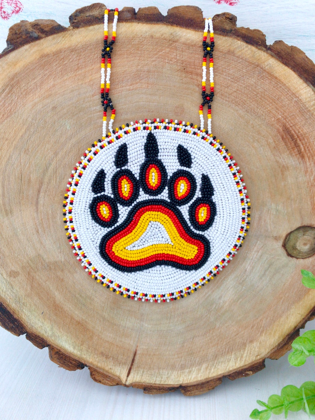 Bear Paw Medallion Native Medicine Wheel Style American Beadwork Style ...