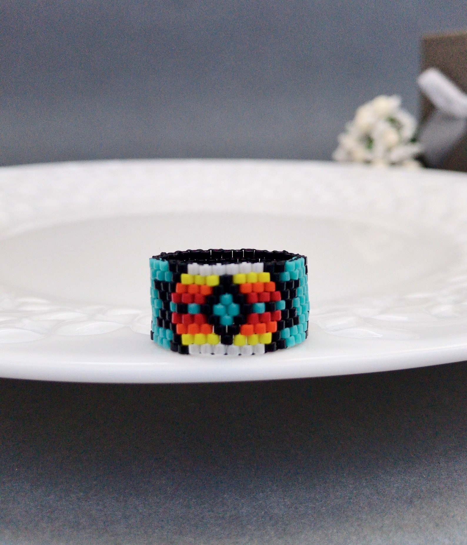 Set of Rings for Him and Her Beaded Colorful Native Style - Etsy