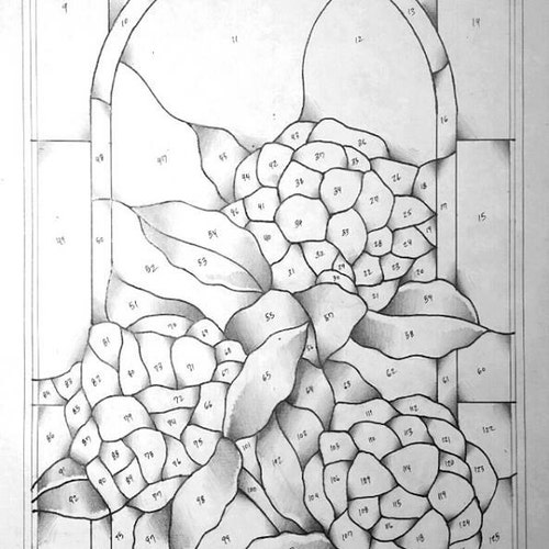 Blue Hydrangea Stained Glass Pattern. © David Kennedy Designs. | Etsy