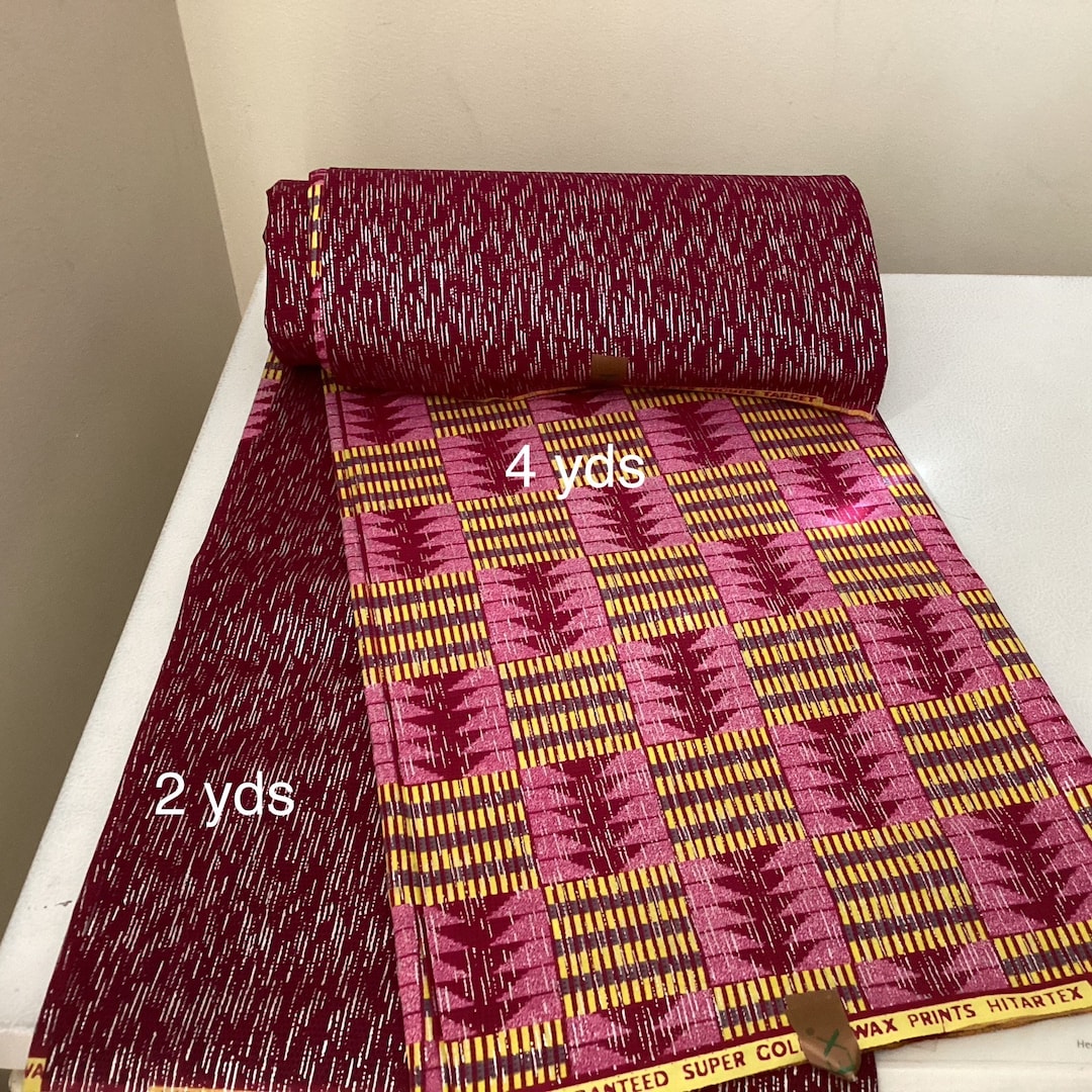 Burgundy / Pink Color Block Gold Thread Kente Design Fabric - Etsy