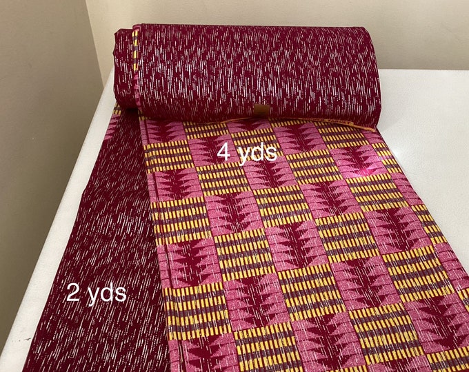 Burgundy / Pink Color Block Gold Thread Kente Design Fabric - Etsy