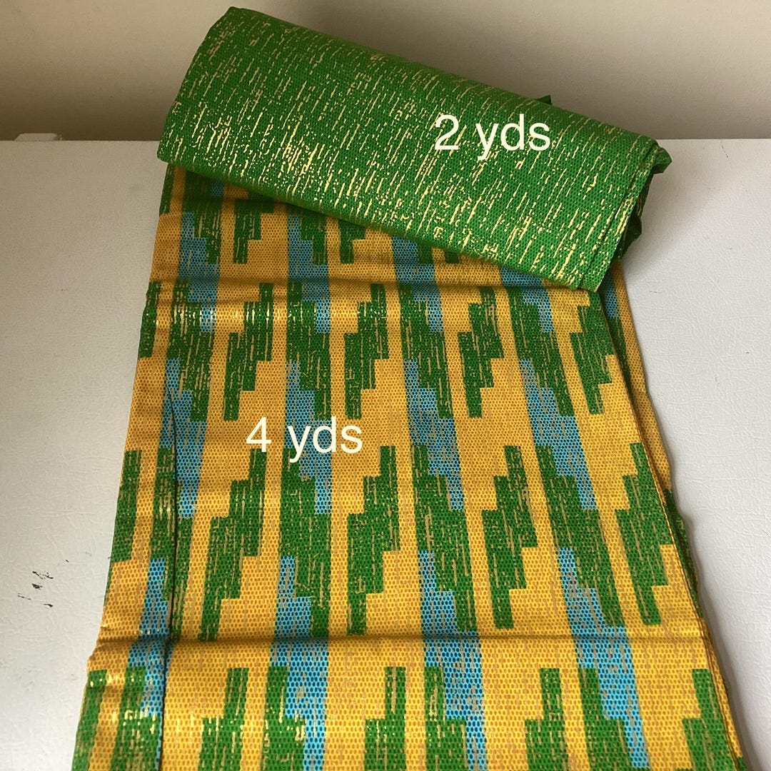 Green,& Yellow Color Block Golden Wax Print Kente Design Fabric - Etsy