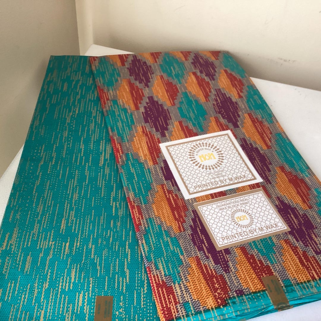 Kente Wax Print.color Blockgolden Thread Design Fabric. - Etsy