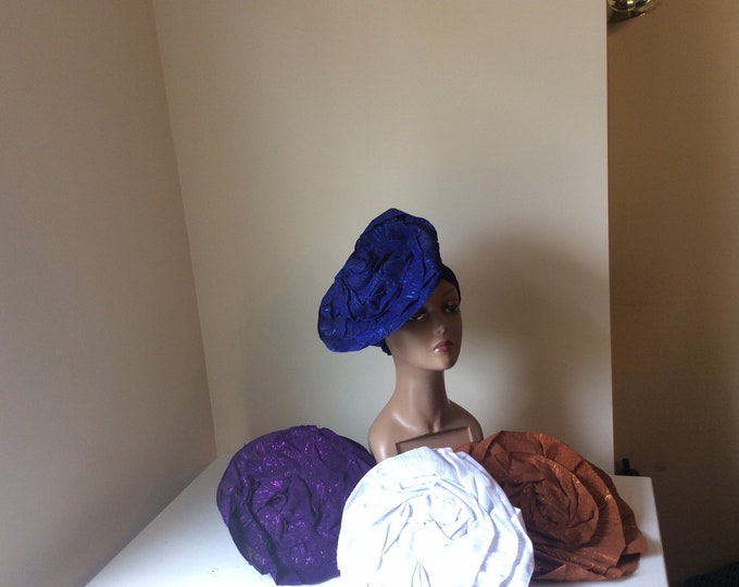 Auto Gele/pre Tied Aso- Oke Fabric/ Fascinator in Flowery Design - Etsy