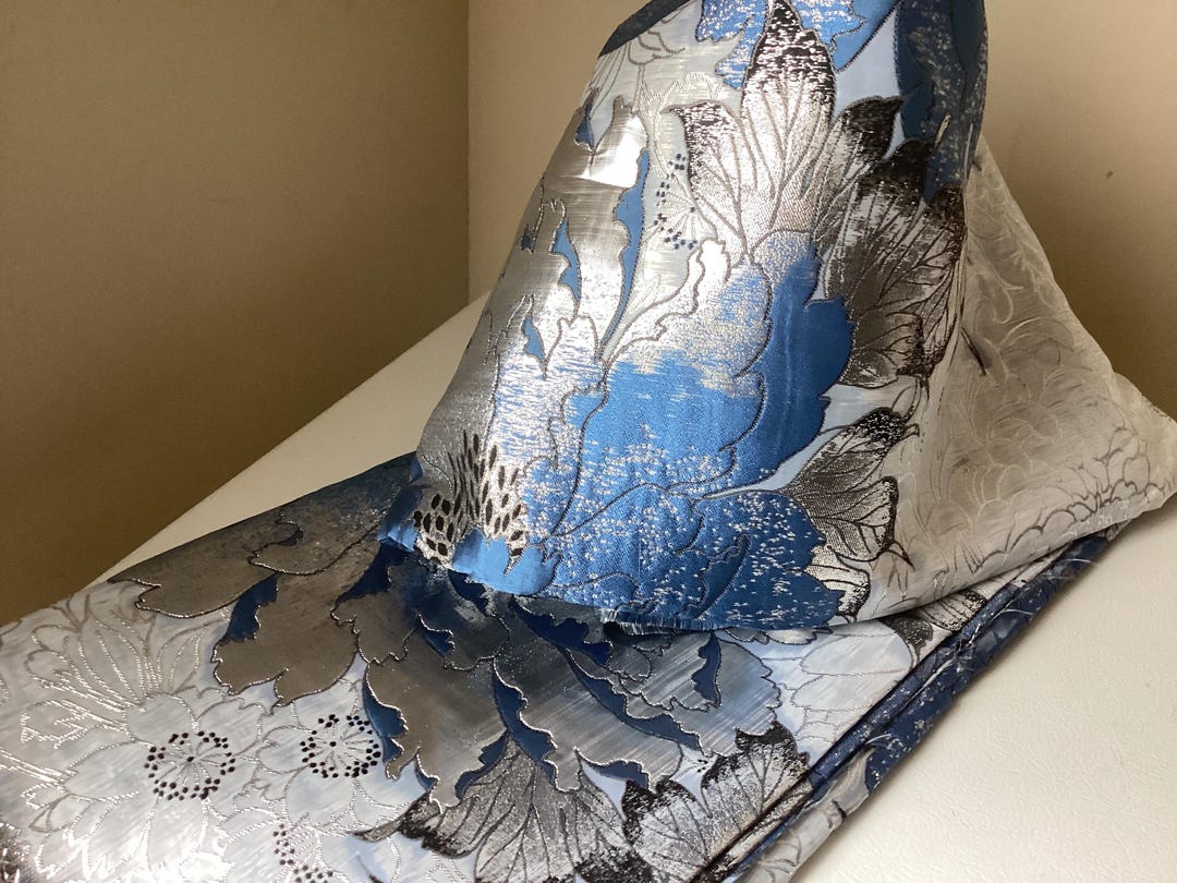 Silver Metallic Blue Brocade/jacquard by the Yard or 5 Yards - Etsy