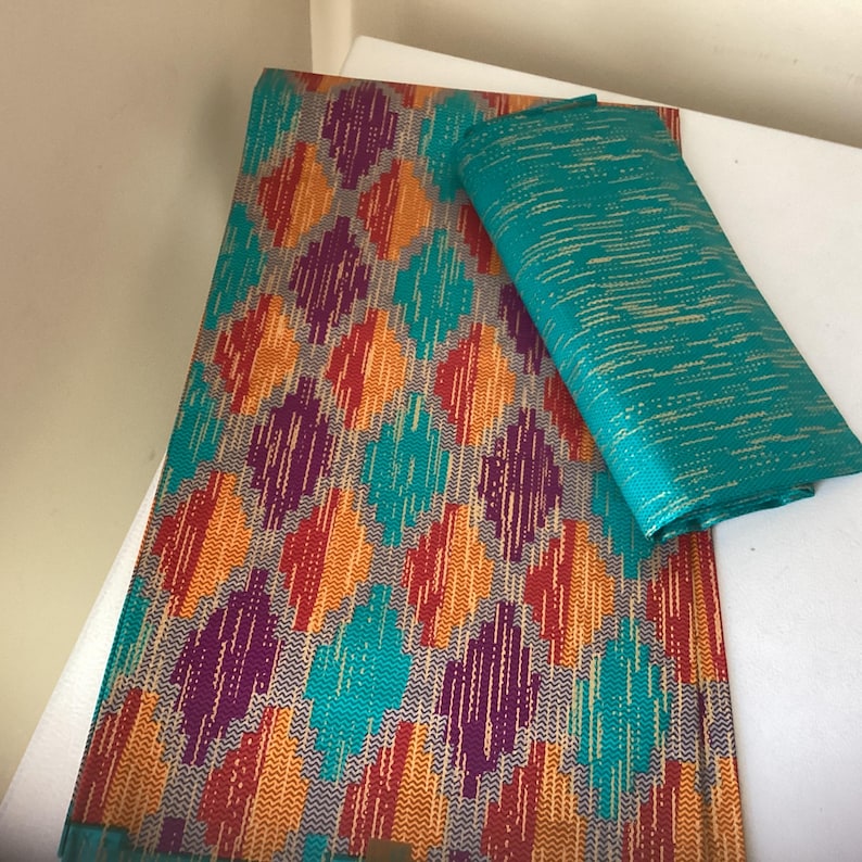 Kente Wax Print.color Blockgolden Thread Design Fabric. - Etsy