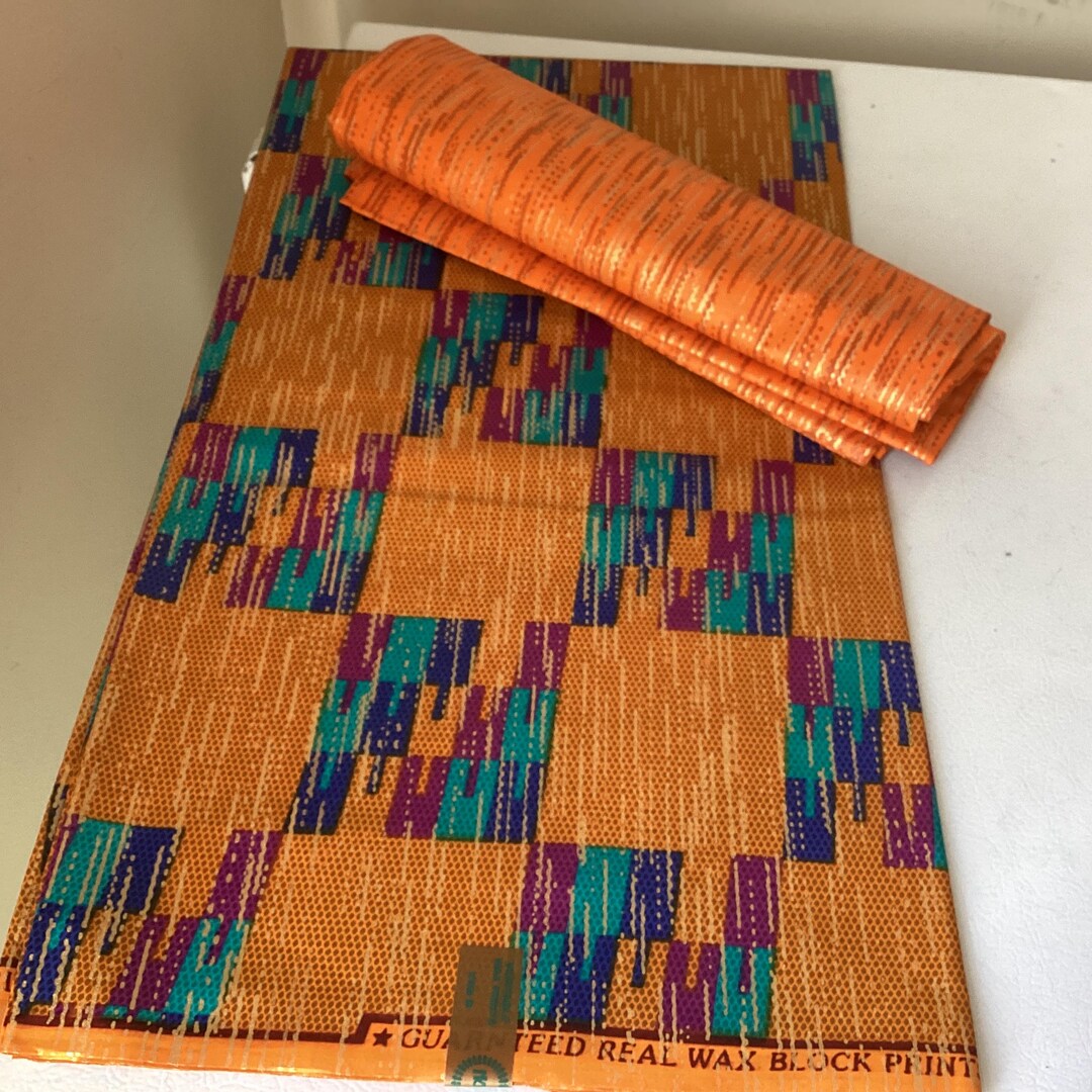 Kente Wax Print Color Block Golden Thread Fabric. - Etsy