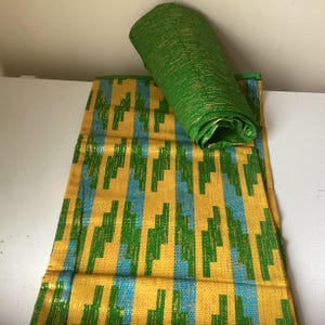 Green,& Yellow Color Block Golden Wax Print Kente Design Fabric - Etsy