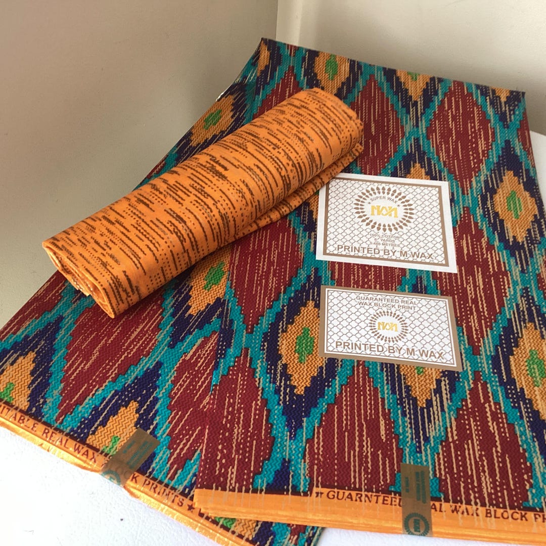 Kente Wax Print.color Block Golden Thread Design Fabric - Etsy