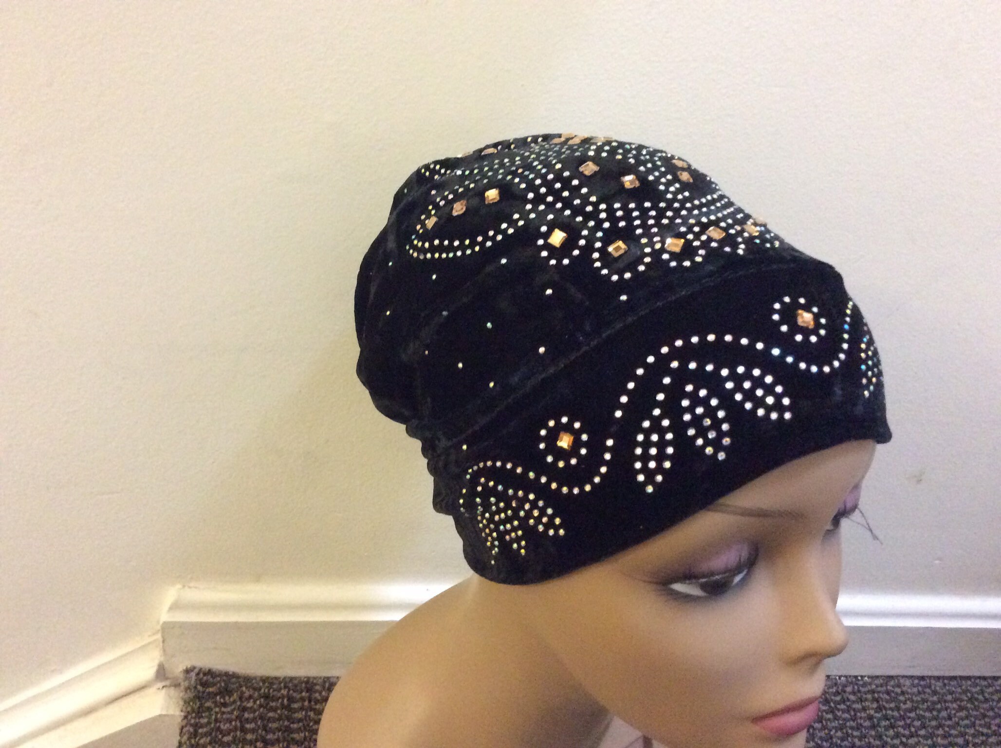 Velvet Embellished Rhinestone Caps/slouchy Beanie Hats. - Etsy