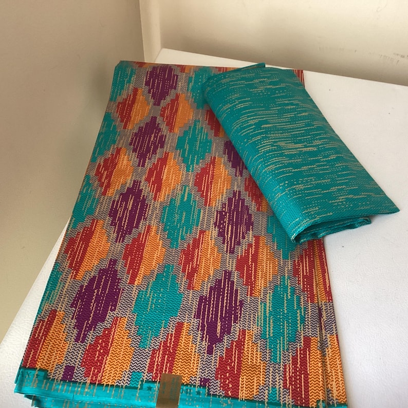 Kente Wax Print.color Blockgolden Thread Design Fabric. - Etsy