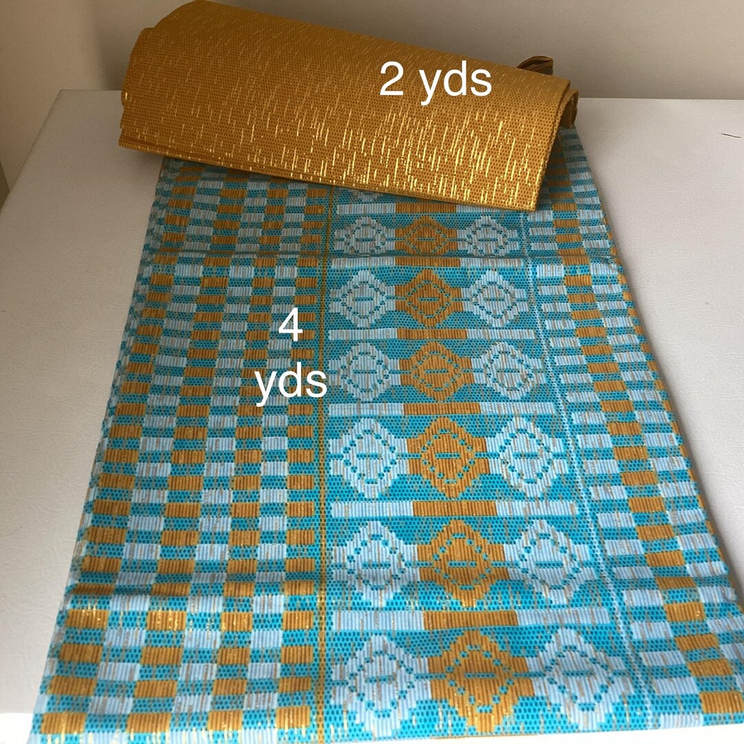 Blue, Gold Color Block Golden Wax Print Kente Design Fabric - Etsy