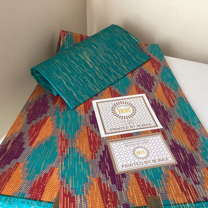 Kente Wax Print.color Blockgolden Thread Design Fabric. - Etsy