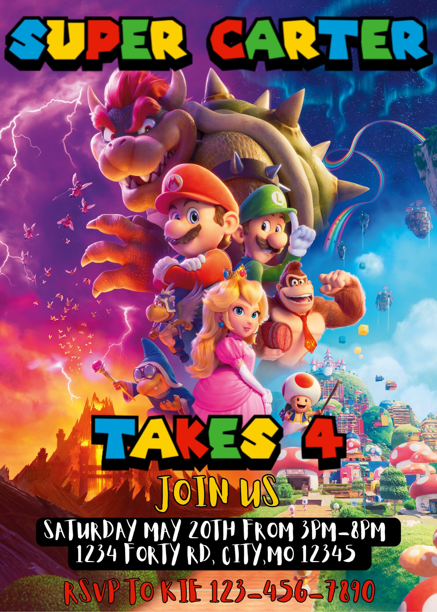 Super Mario Invitation Template | Super Mario Party | Canva Edit ...