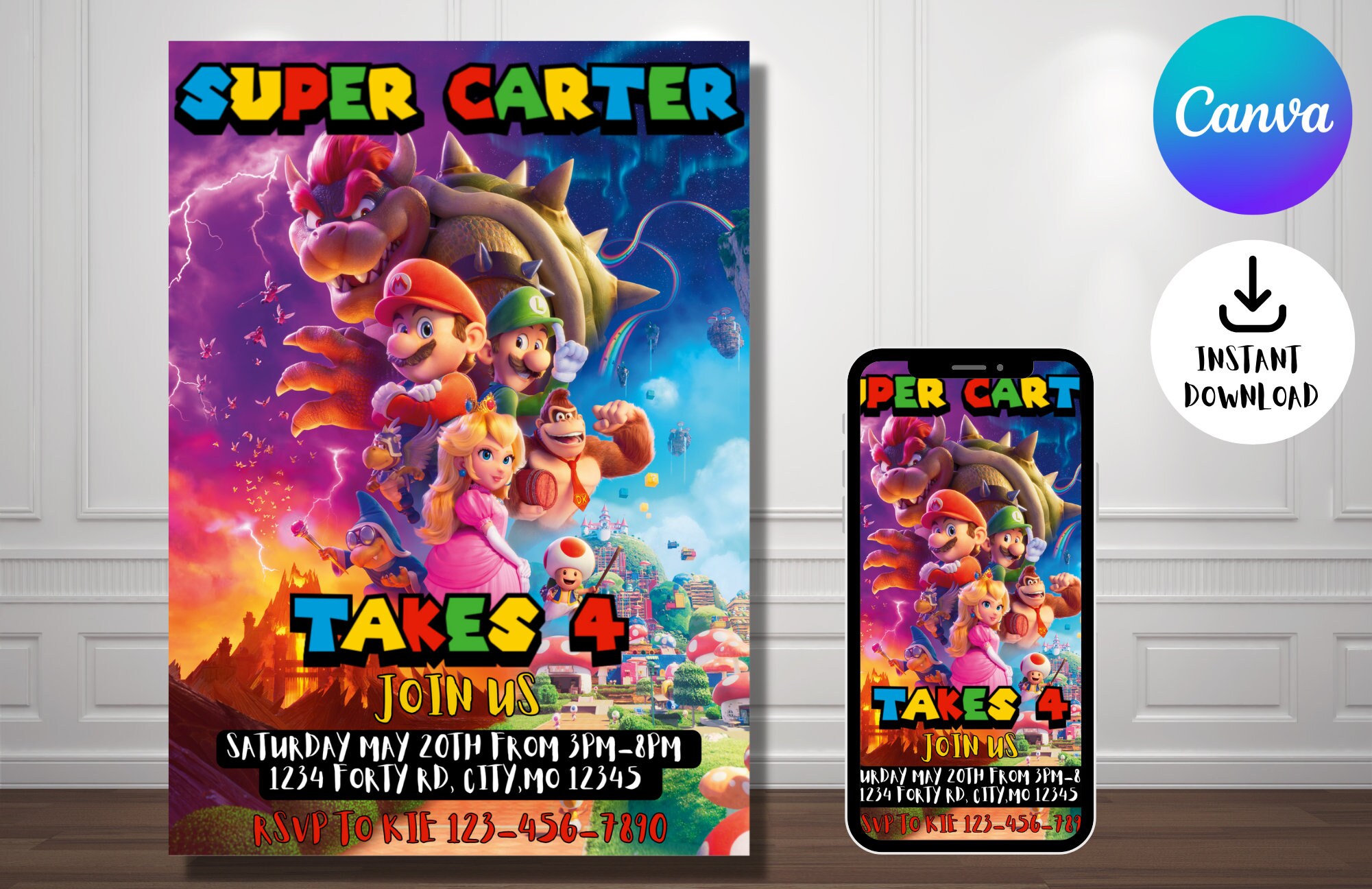 Super Mario Invitation Template | Super Mario Party | Canva Edit ...