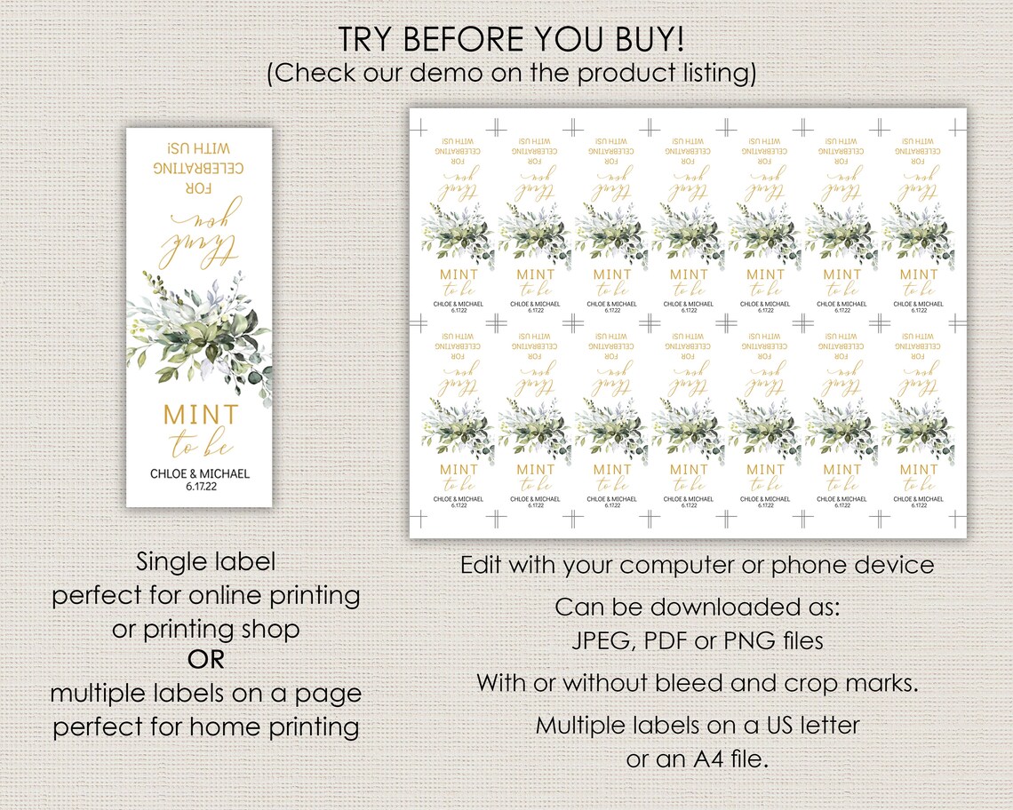 Mint to Be Label Template Editable Tic Tac Wraparound | Etsy