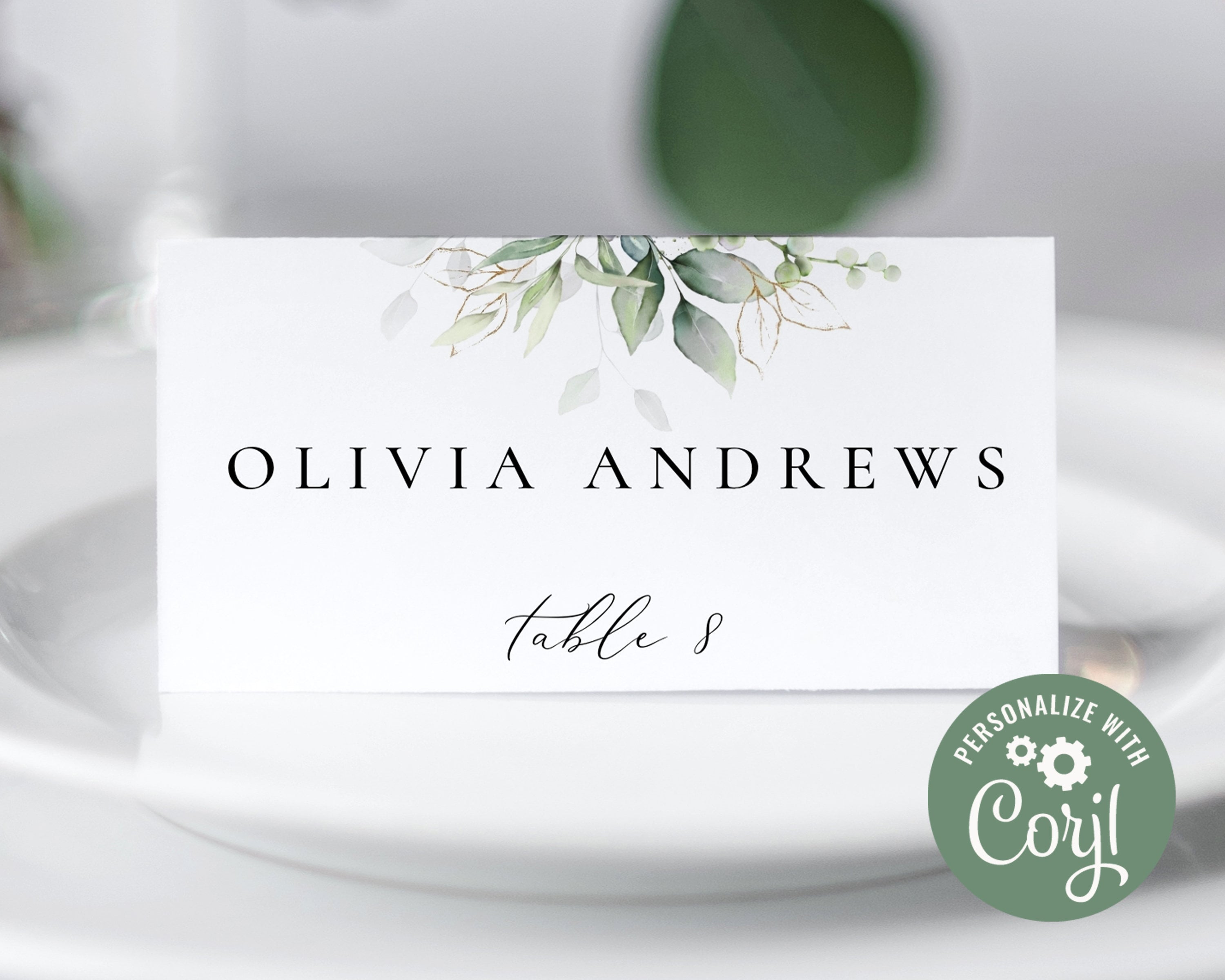 Greenery Place Card Editable Template Elegant Place Card | Etsy