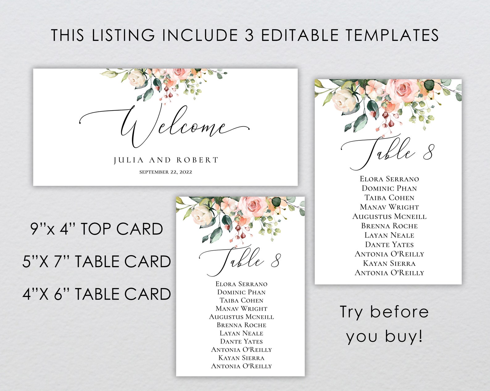 Seating Chart Card Editable Template Seating Chart Cards - Etsy