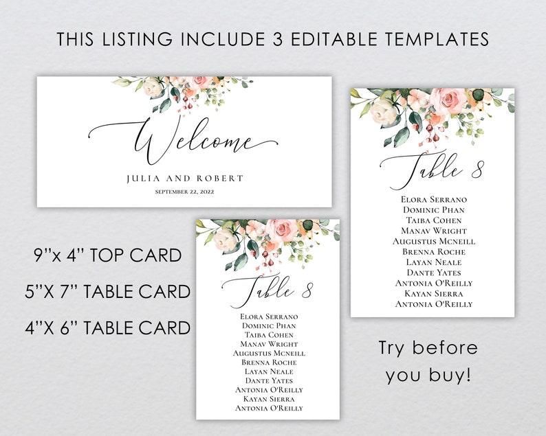 Seating Chart Card Editable Template Seating Chart Cards - Etsy