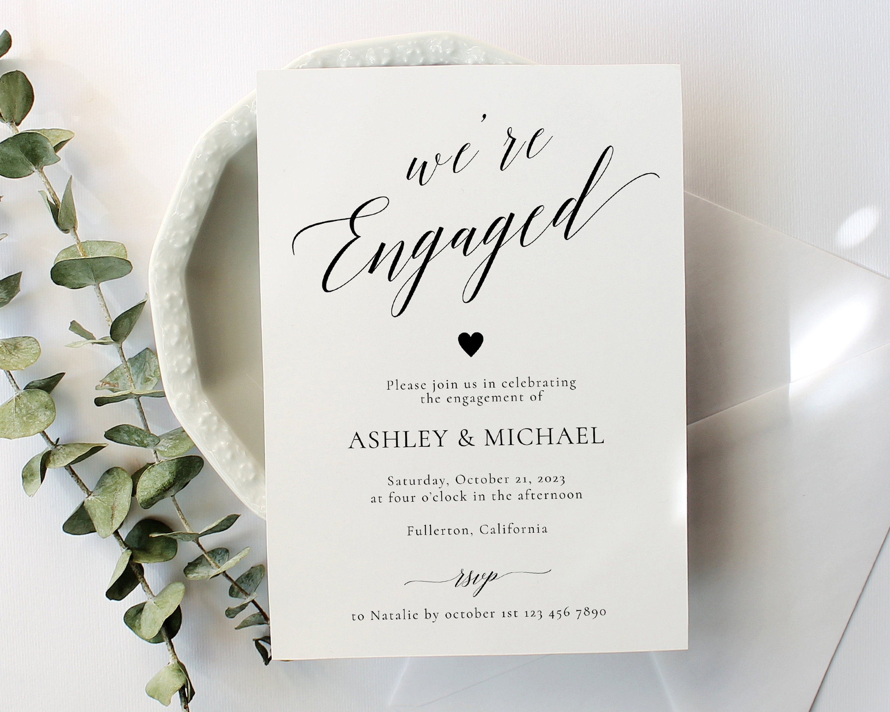 We're Engaged Editable Template Minimalist Elegant | Etsy