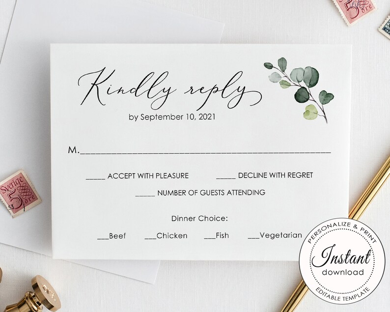 RSVP Card Template PDF Wedding Response Cards Printable Etsy