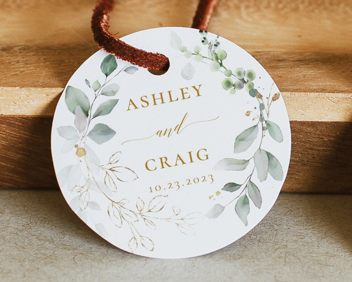 Round Favor Tag Template Greenery Round Favor Tag Template | Etsy