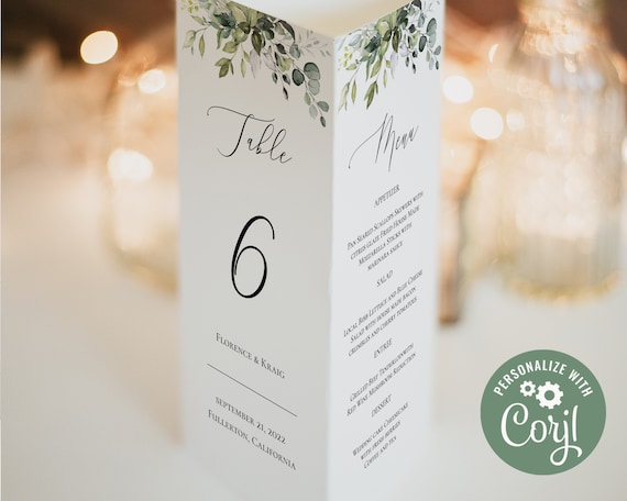 Trifold Table Stand Template Greenery Tri-fold Table Number | Etsy