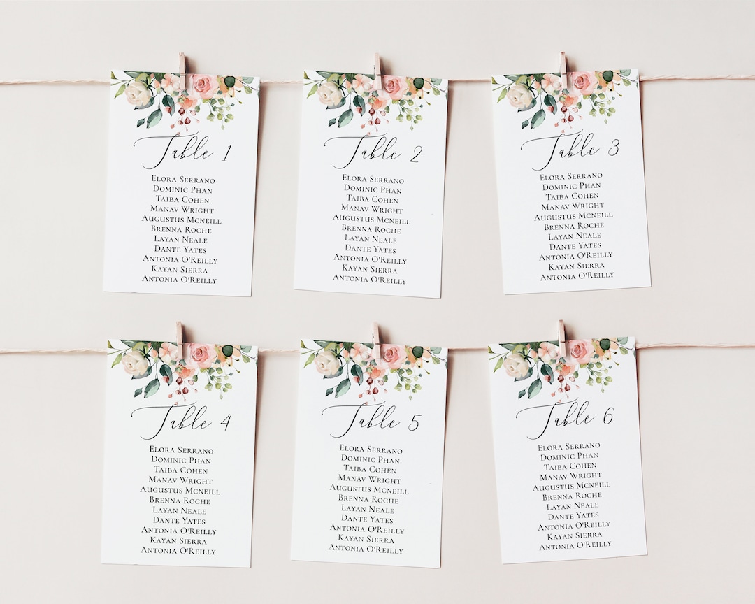 Seating Chart Card Editable Template, Seating Chart Cards, Wedding ...