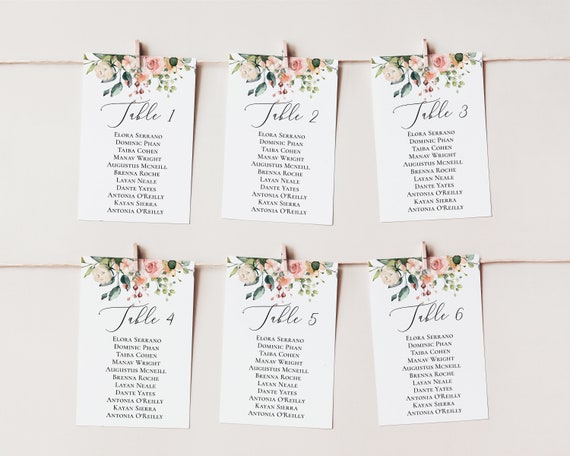 Seating Chart Card Editable Template Seating Chart Cards | Etsy