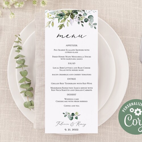 Boho Greenery Menu With White Roses wedding Bridal Shower - Etsy