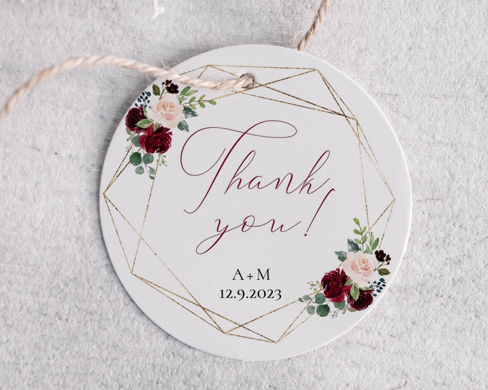 Burgundy Round Favor Tag Template, Printable Round Wedding Label ...