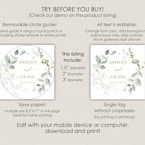 Round Favor Tag Template, Greenery Round Favor Tag Template, Editable ...