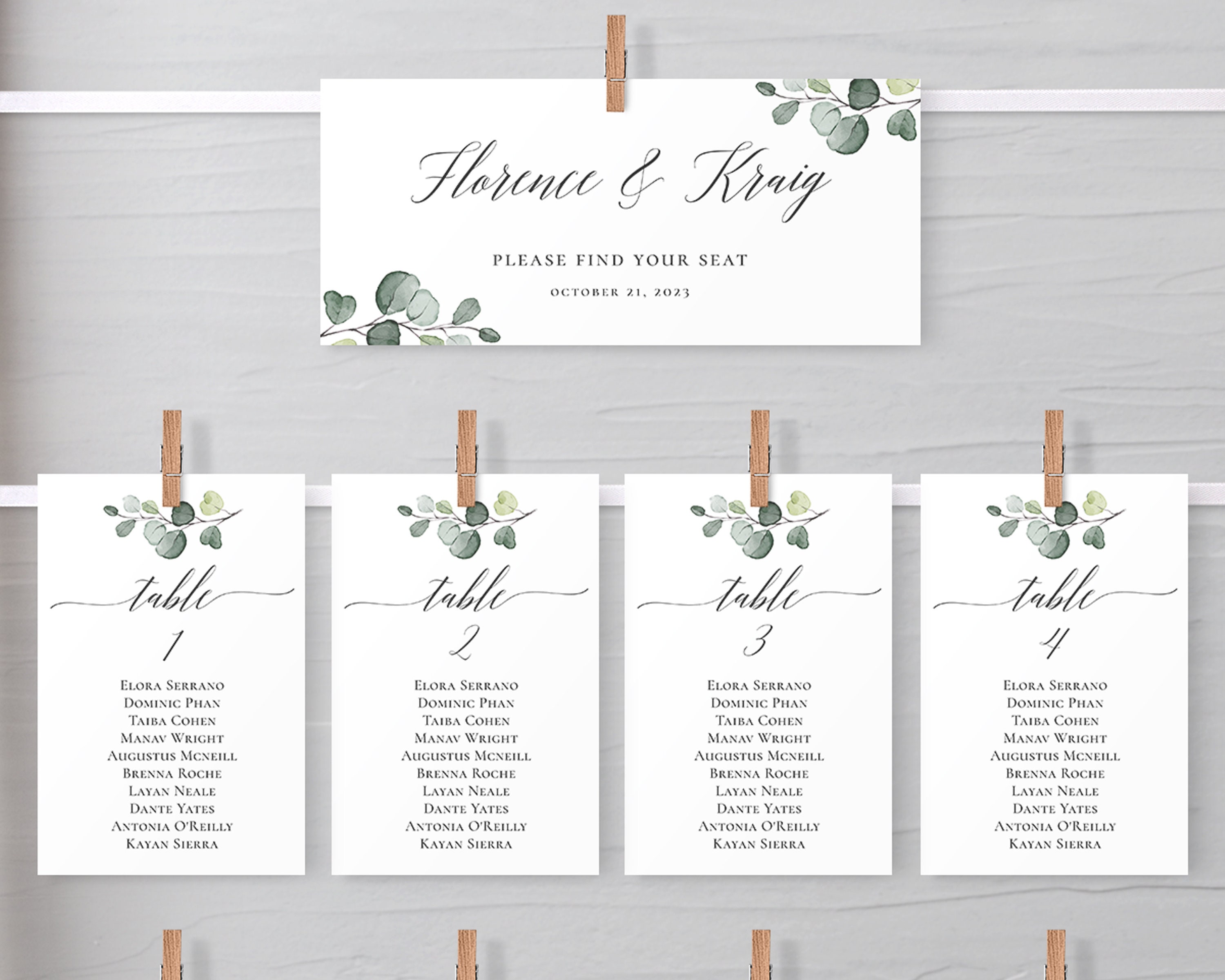 Greenery Seating Chart Cards Seating Chart Card Editable - Etsy Canada