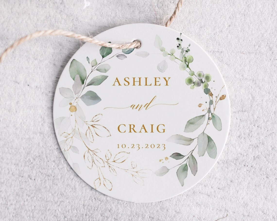 Round Favor Tag Template Greenery Round Favor Tag Template | Etsy