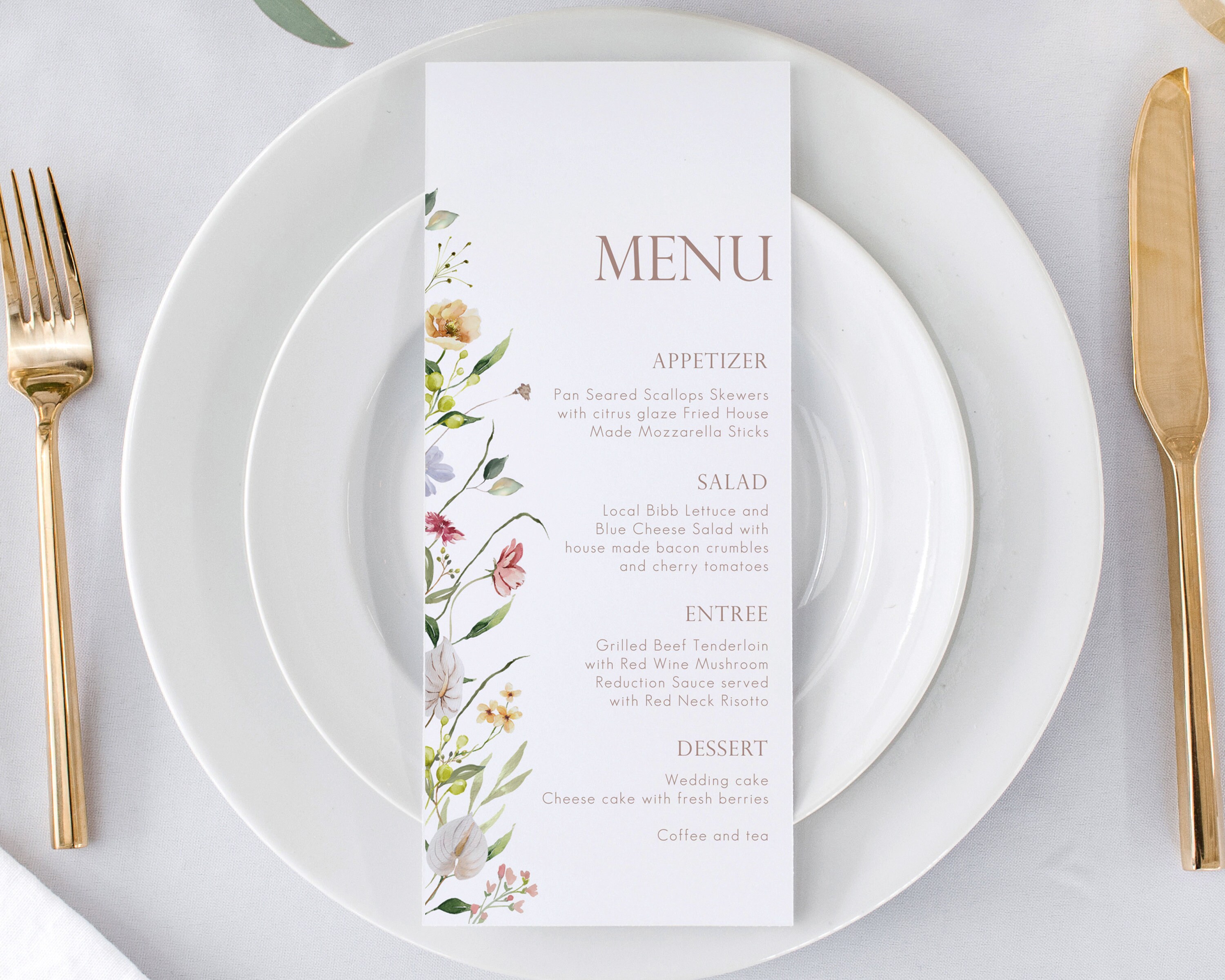 Menu Card Editable Template Modern Wedding Dinner Card - Etsy
