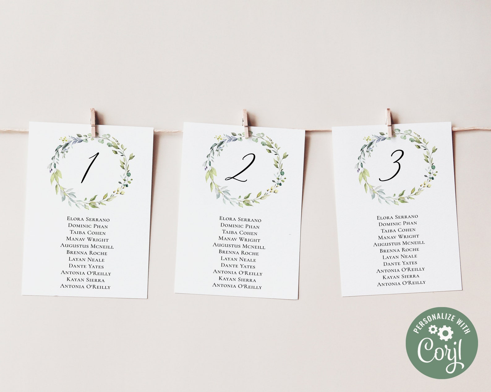 Greenery Seating Chart Cards Printable Wedding Seating Chart - Etsy